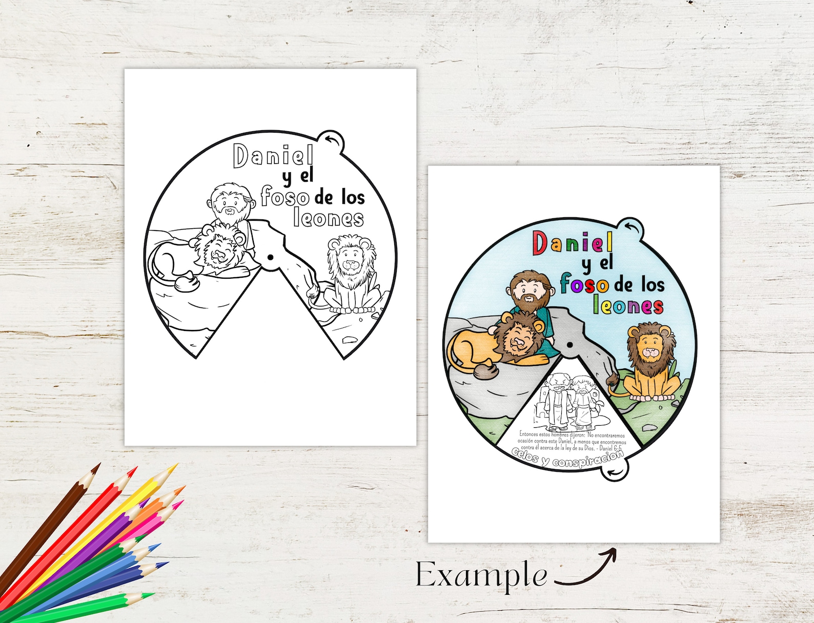 Daniel and the Lions Den Coloring Wheel IN SPANISH Bible Story Wheel ...