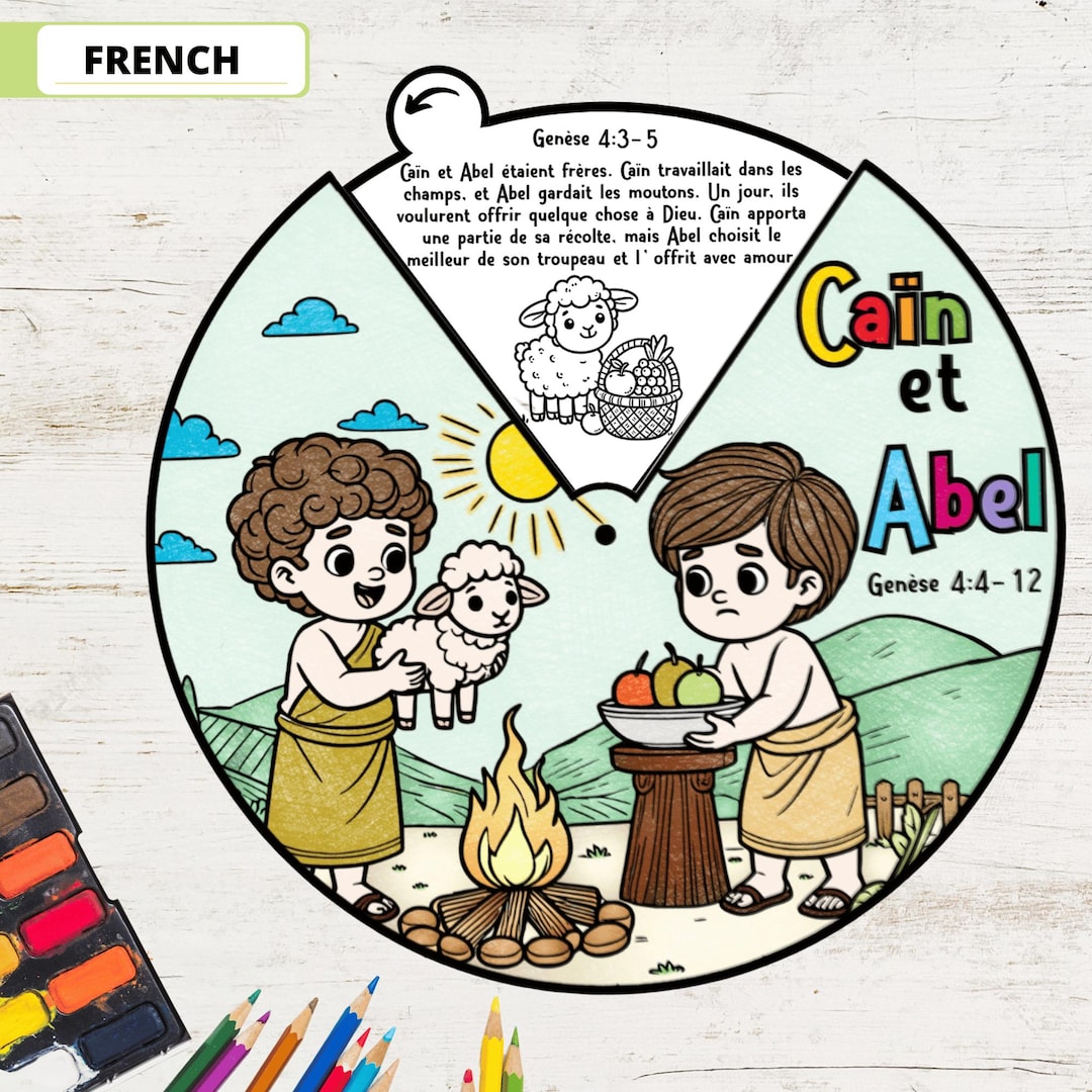 Cain and Abel Coloring Wheel IN FRENCH | Bible Story Activity for Kids ...