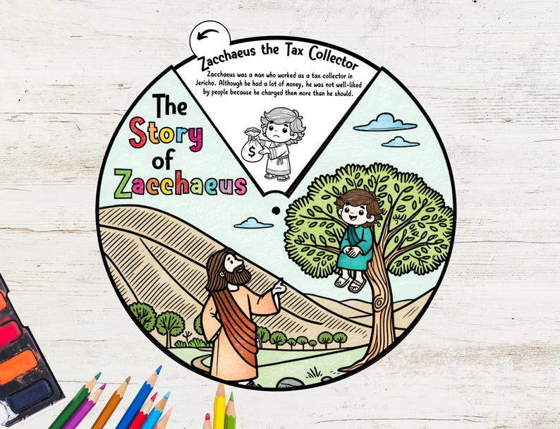 The Story of Zacchaeus Coloring Wheel, Bible Story Activity for Kids ...