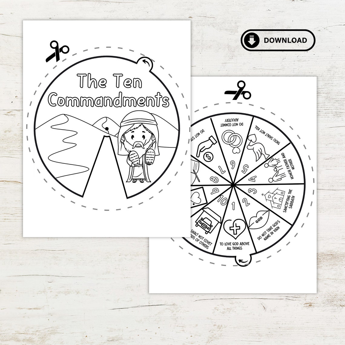 Ten Commandments Coloring Wheel Bible Story Wheel Printable Bible ...