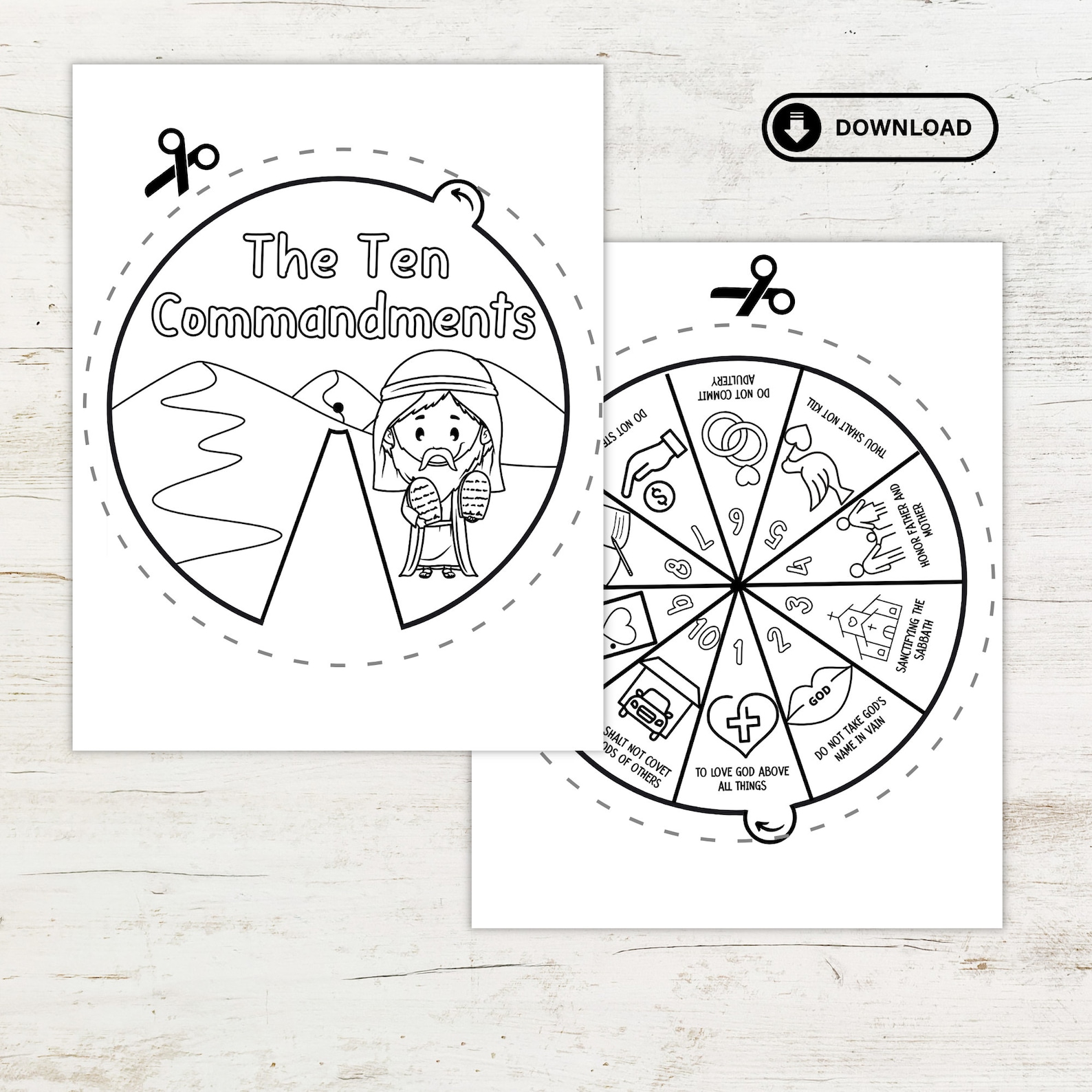 Ten Commandments Coloring Wheel Bible Story Wheel Printable Bible ...