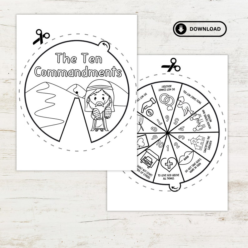 Ten Commandments Coloring Wheel Bible Story Wheel Printable Bible ...