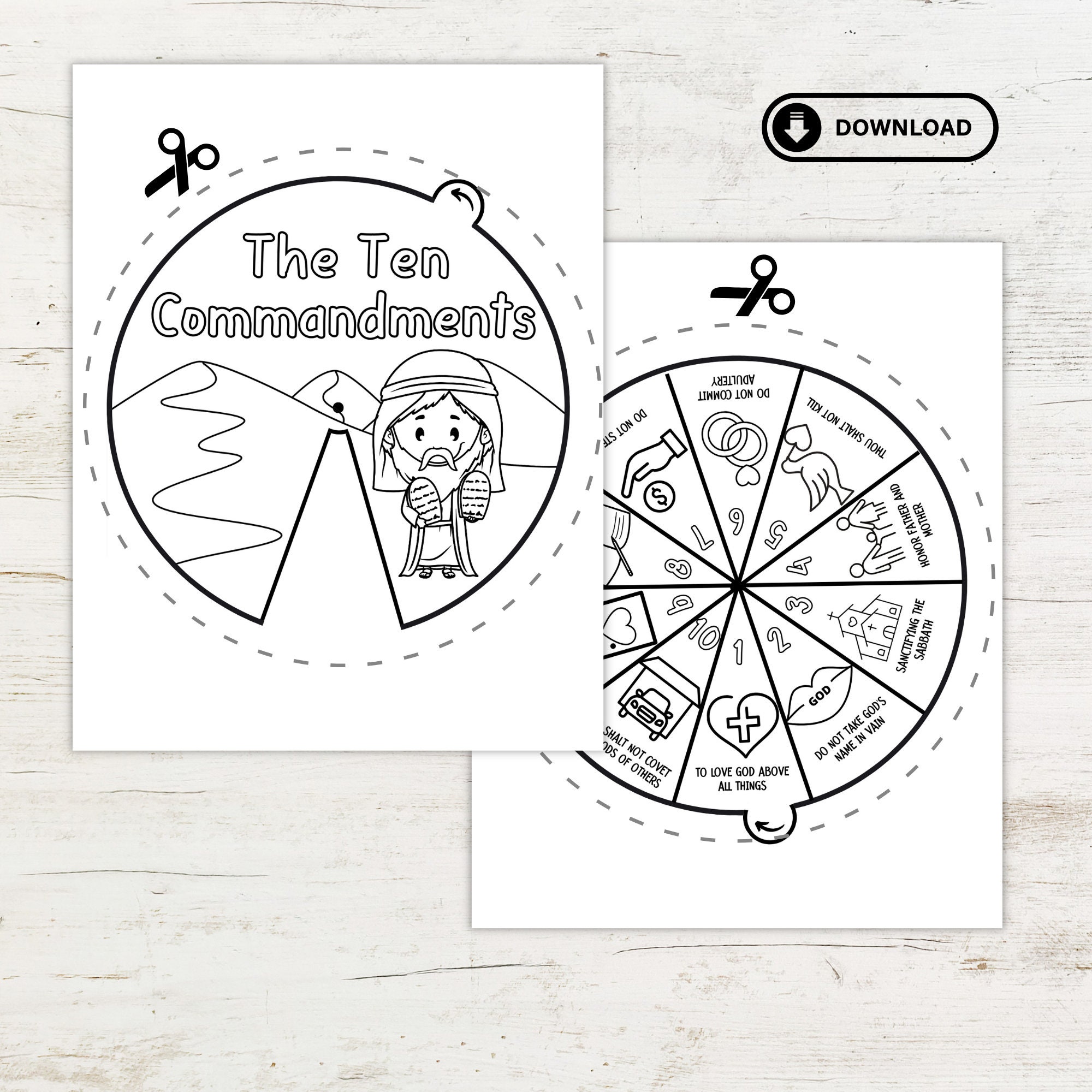 Ten Commandments Coloring Wheel Bible Story Wheel Printable Bible ...