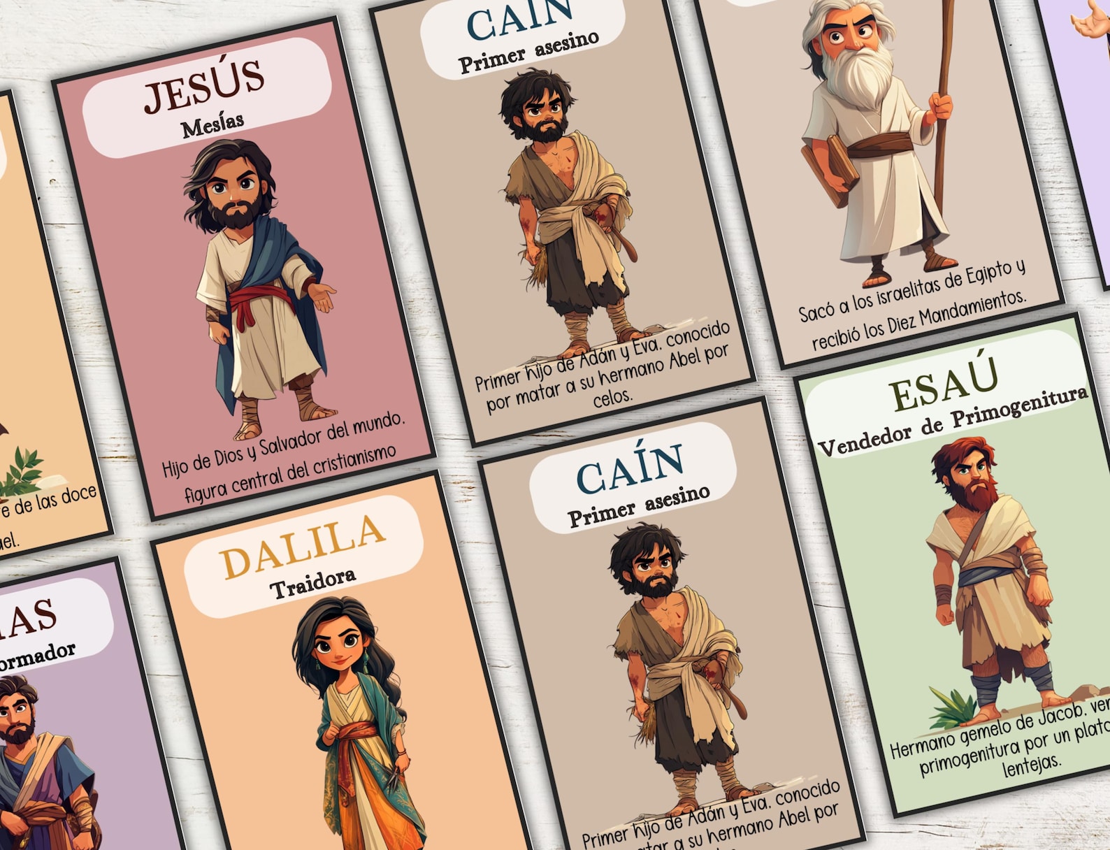 100 Bible Character Educational Cards IN SPANISH, Activity for Kids ...