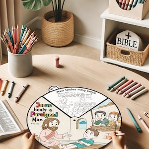 Jesus Heals a Paralyzed Man - Coloring Wheel | Bible Story Activity for ...