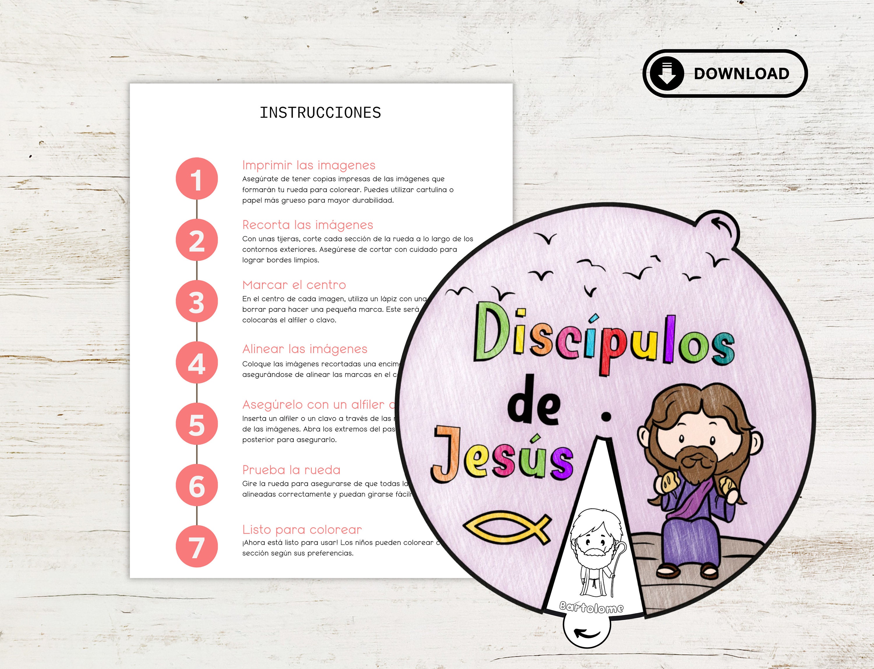 Disciples of Jesus Coloring Wheel IN SPANISH, Jesus Coloring Wheel ...