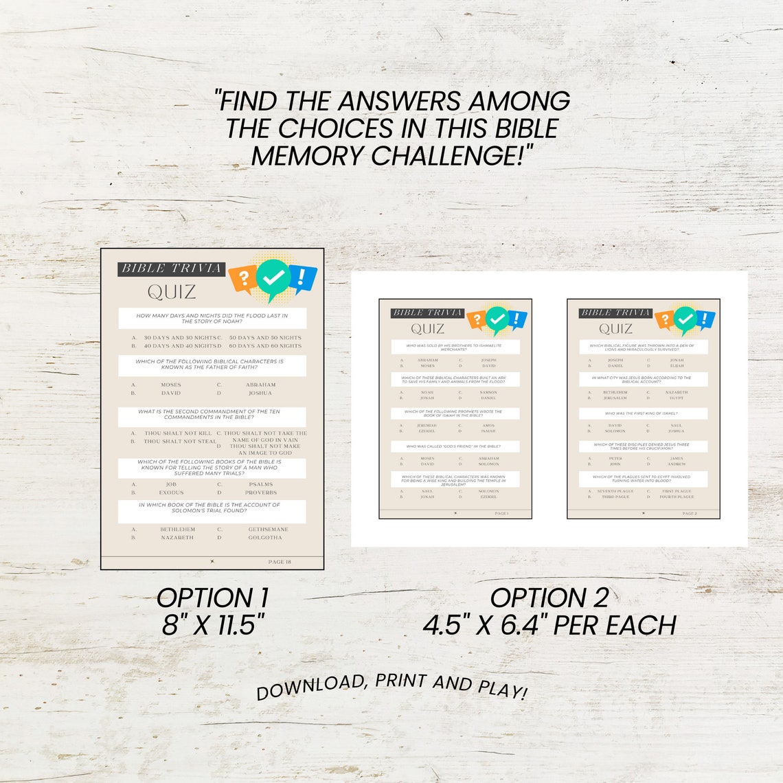 20 Pages Bible Trivia Quiz, Bible Quiz Game With Multiple Choice ...