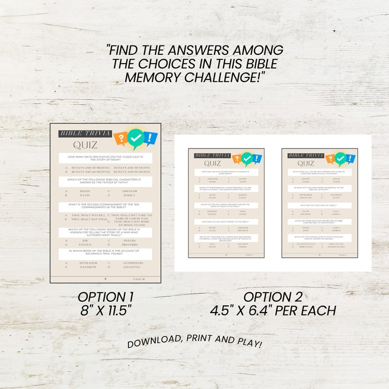 20 Pages Bible Trivia Quiz, Bible Quiz Game With Multiple Choice ...