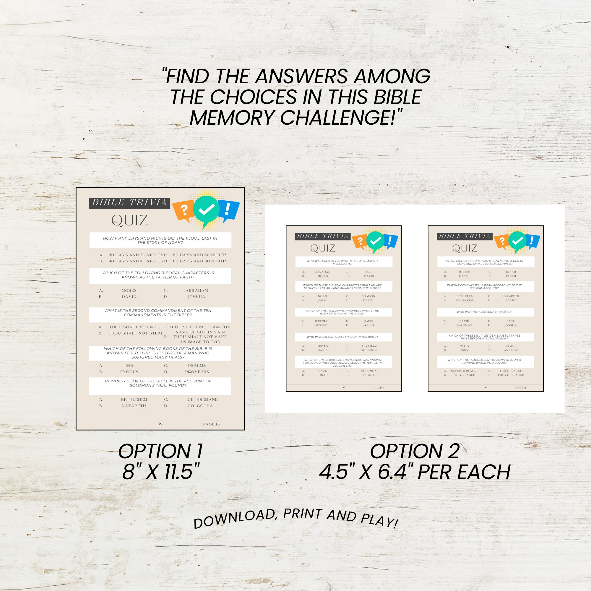 20 Pages Bible Trivia Quiz, Bible Quiz Game With Multiple Choice ...