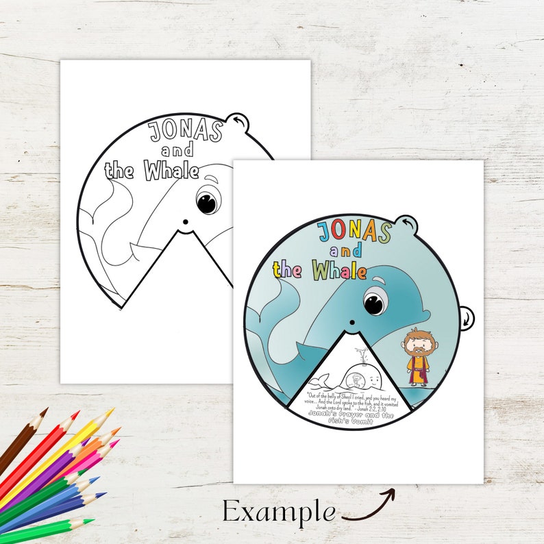 Jonah and the Whale Coloring Wheel Bible Story Wheel Printable Bible ...