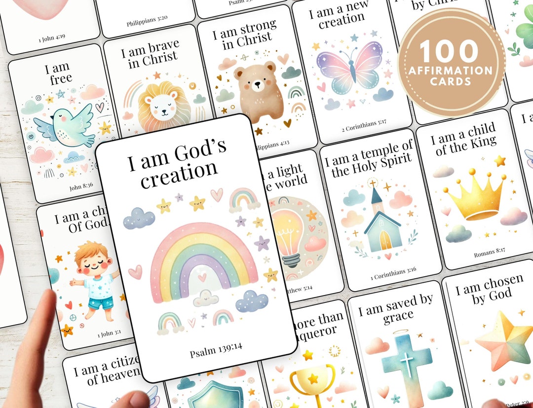 100 Educational Biblical Affirmation Cards for Kids, Christian ...