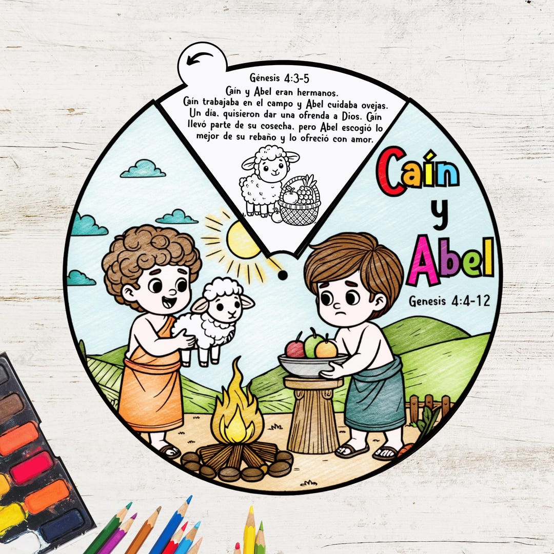 Cain and Abel Coloring Wheel IN SPANISH | Bible Story Activity for Kids ...