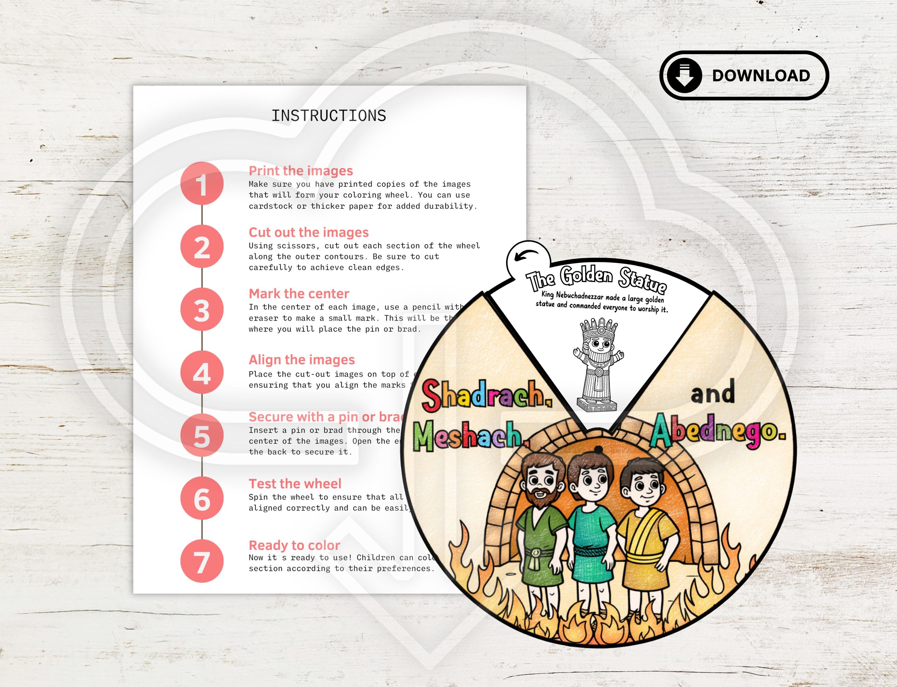 Shadrach, Meshach and Abednego Coloring Wheel | Bible Story Activity ...