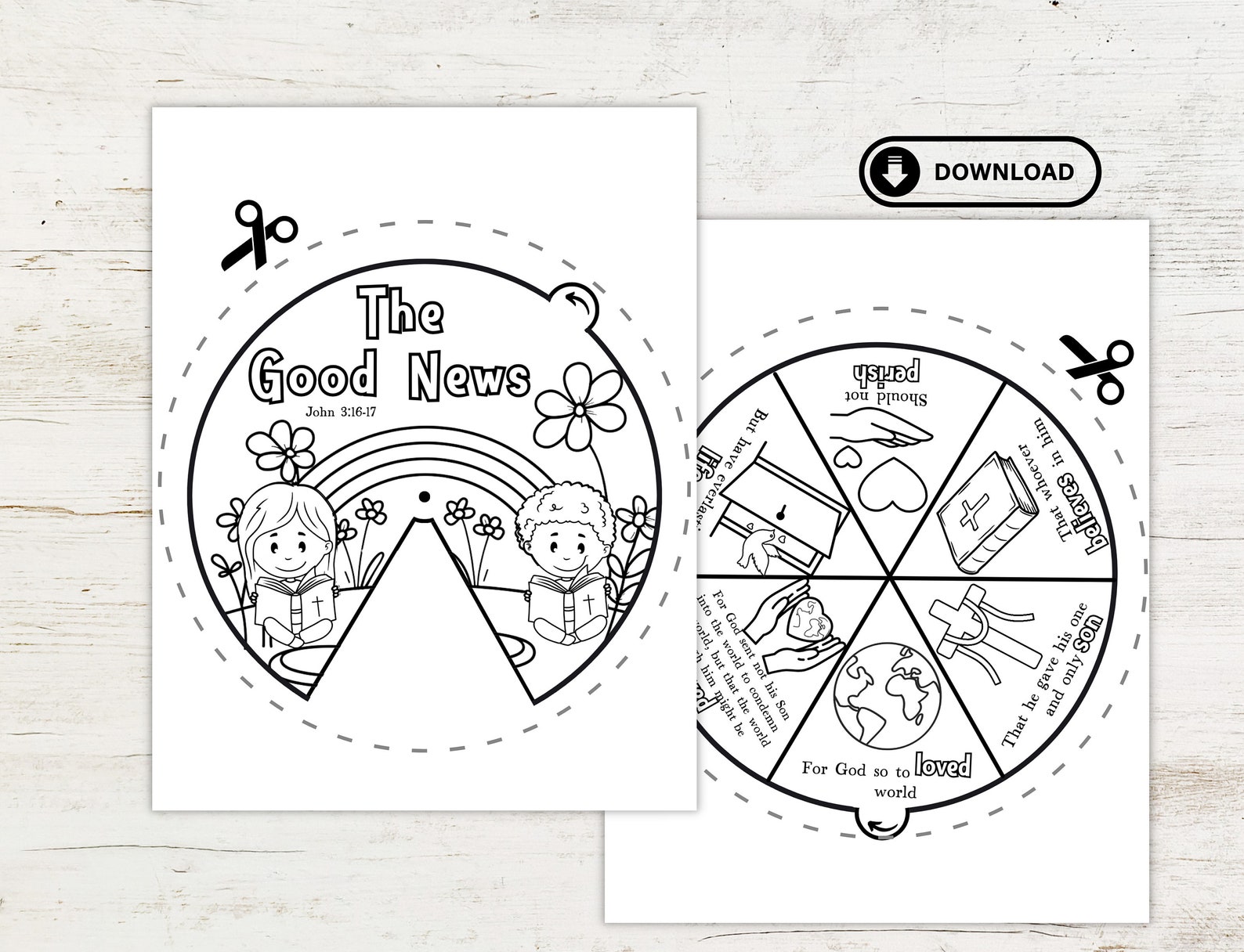 The Good News John 3:16 Coloring Wheel, Jesus Coloring Wheel, John 3;16 ...