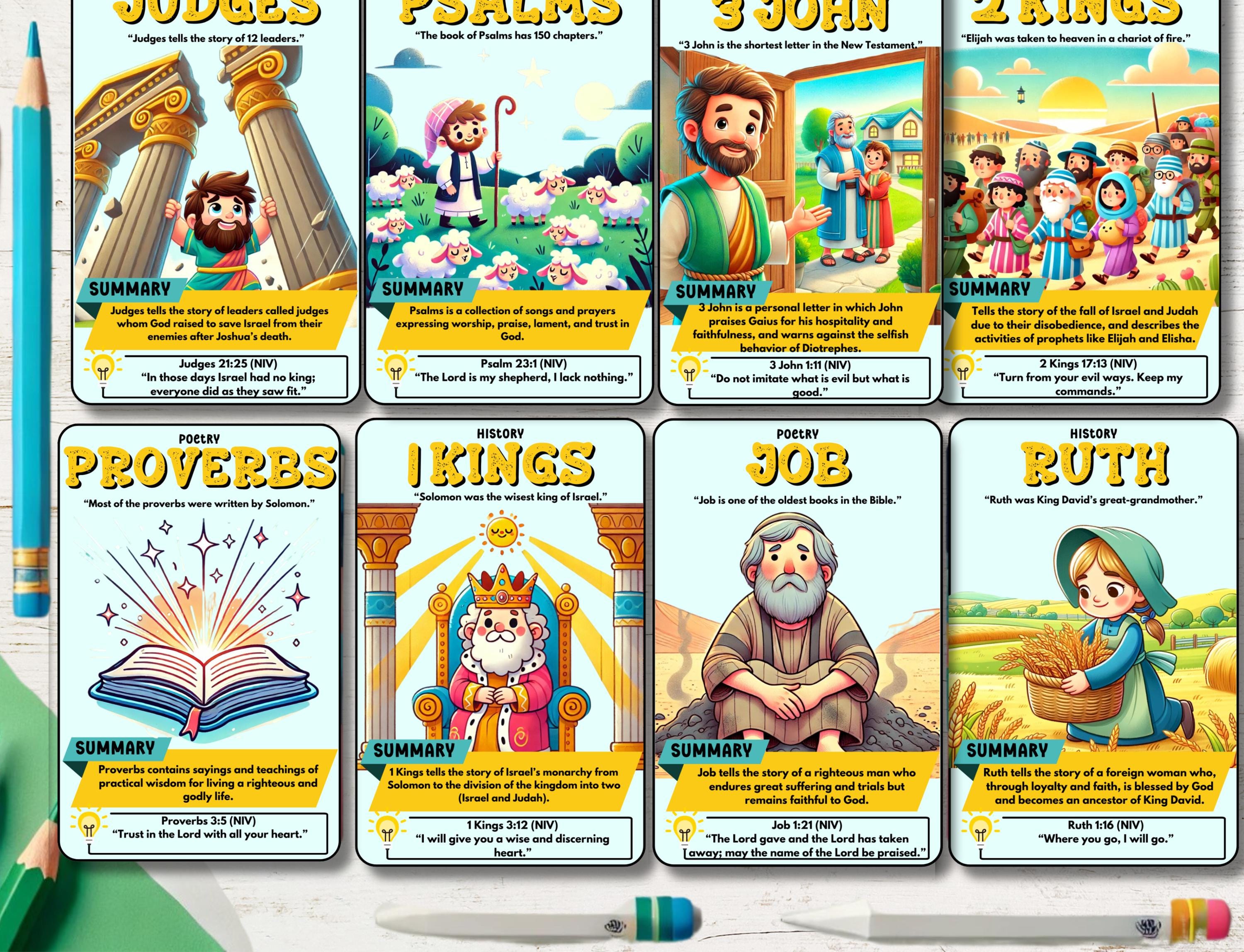 66 Bible Book Educational Cards, Activity for Kids, Christian Education ...