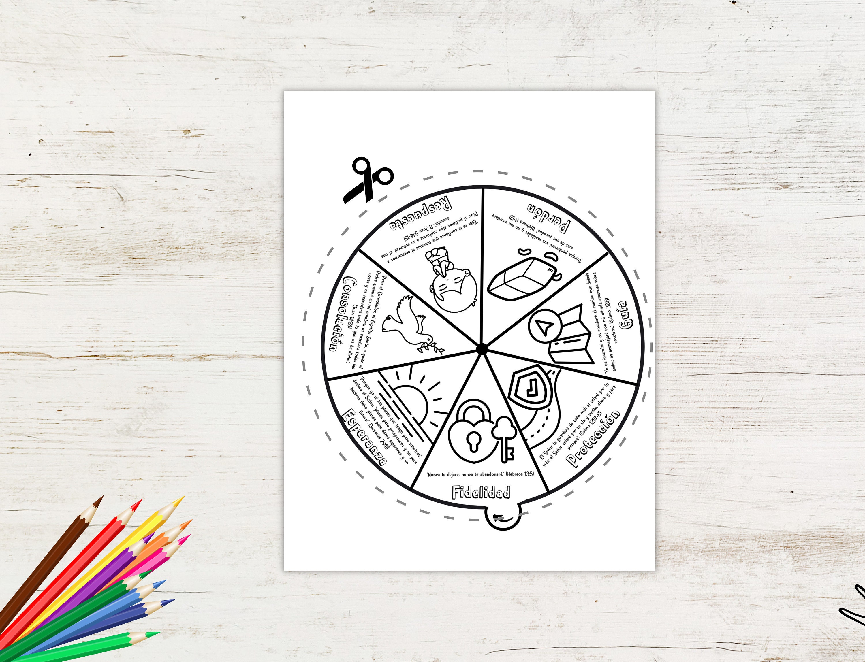 Promises of God Coloring Wheel IN SPANISH, Bible Coloring Wheel ...