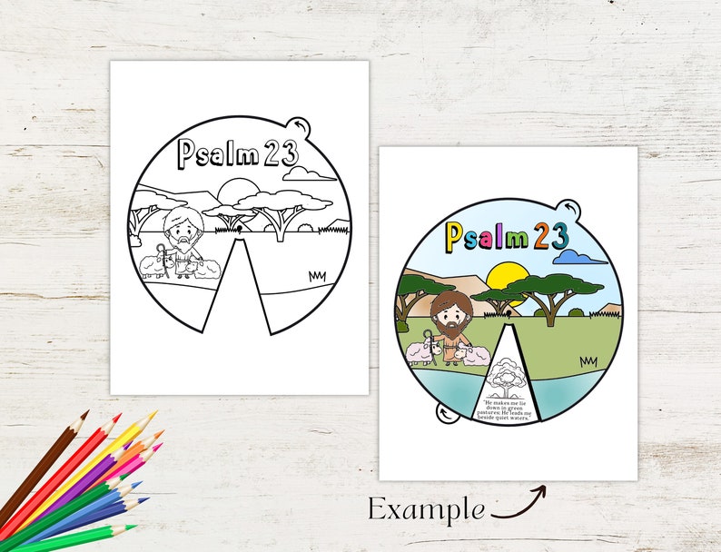 Psalm 23 Coloring Wheel, Jesus Coloring Wheel, Printable Bible Activity ...