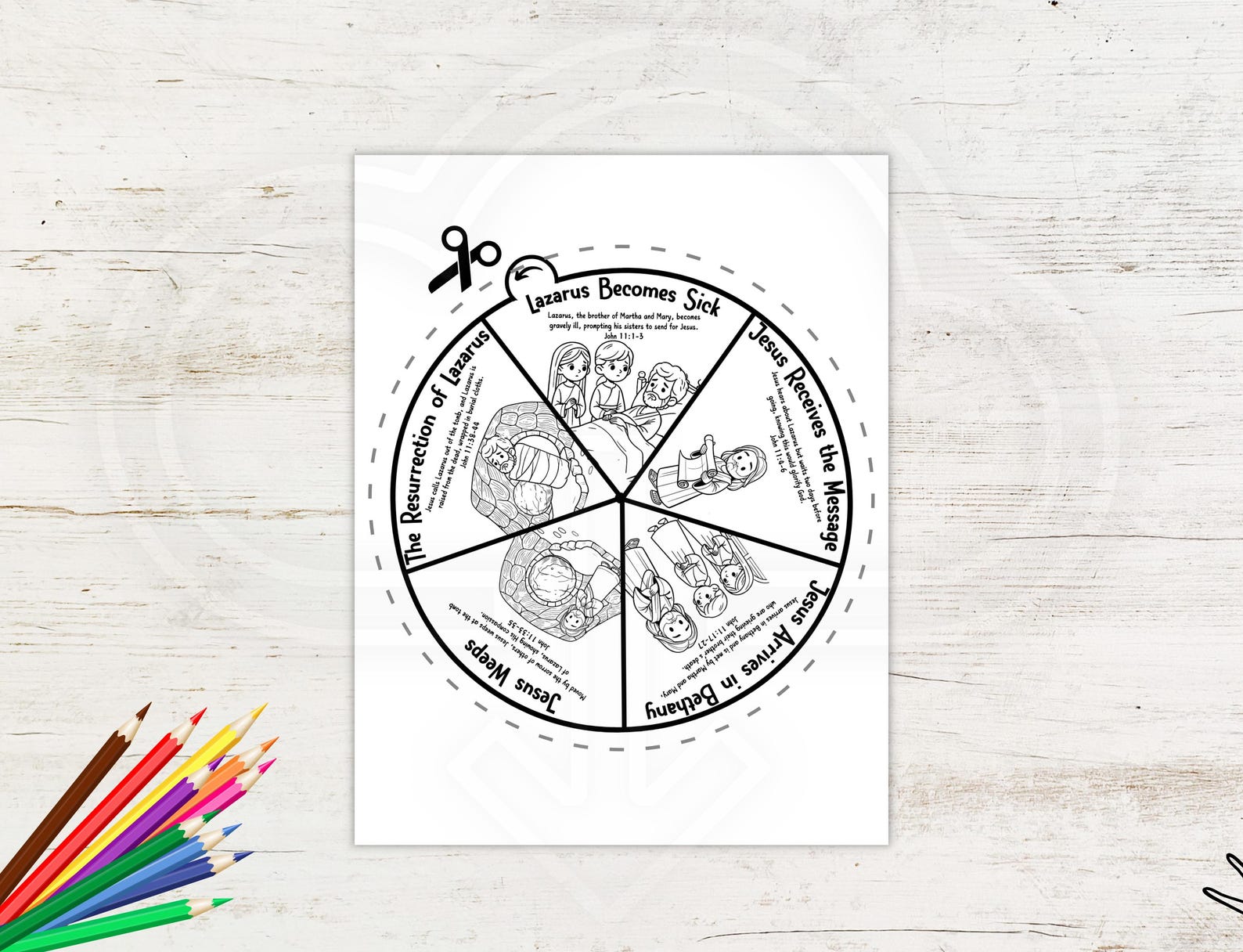 The Resurrection of Lazarus - Coloring Wheel | Bible Story Activity for ...