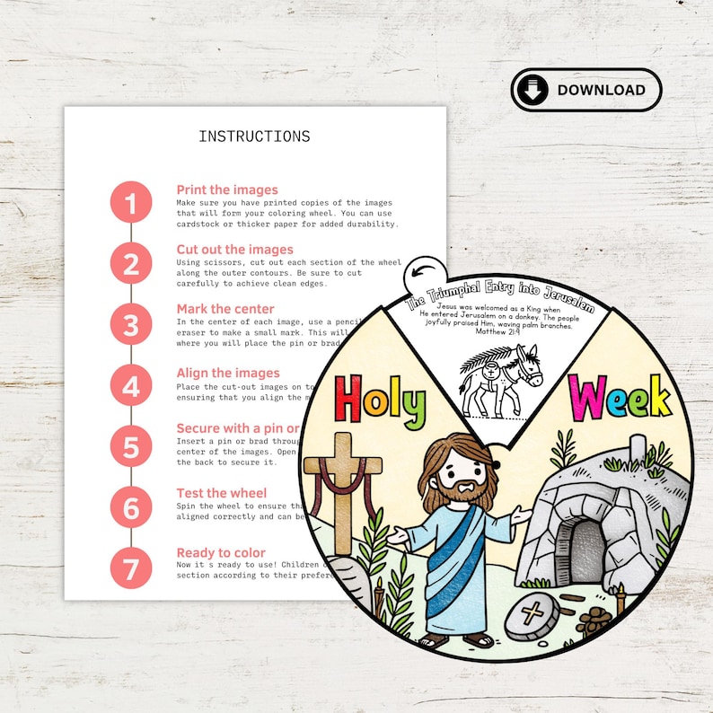 Holy Week Coloring Wheel, Printable Easter Story, Holy Week Printable ...