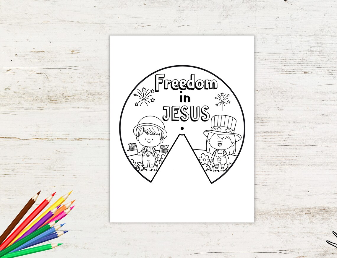 Freedom in Jesus Coloring Wheel, July 4th Coloring Wheel, Printable ...