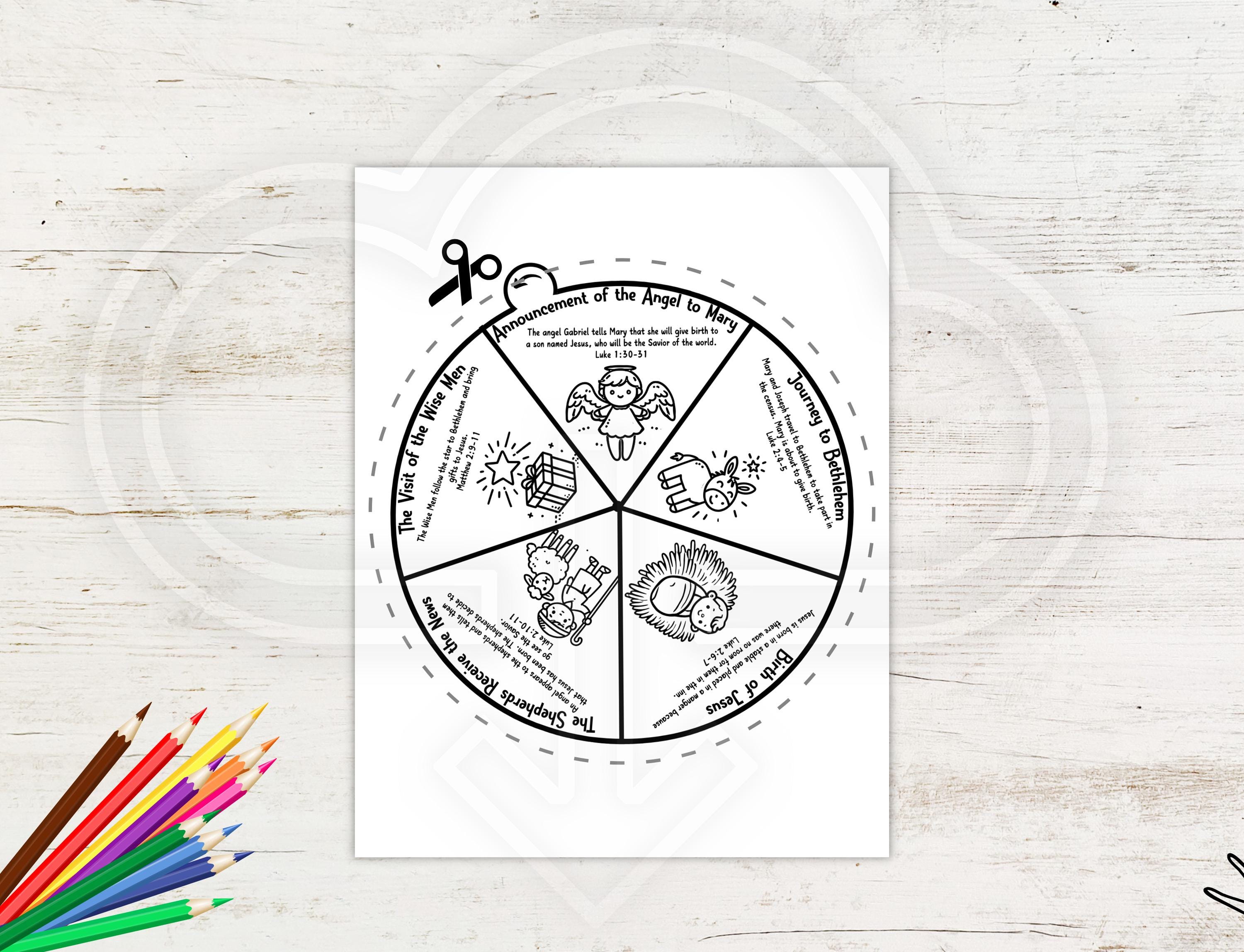 The Birth of Jesus Coloring Wheel, Nativity Story Coloring Wheel ...