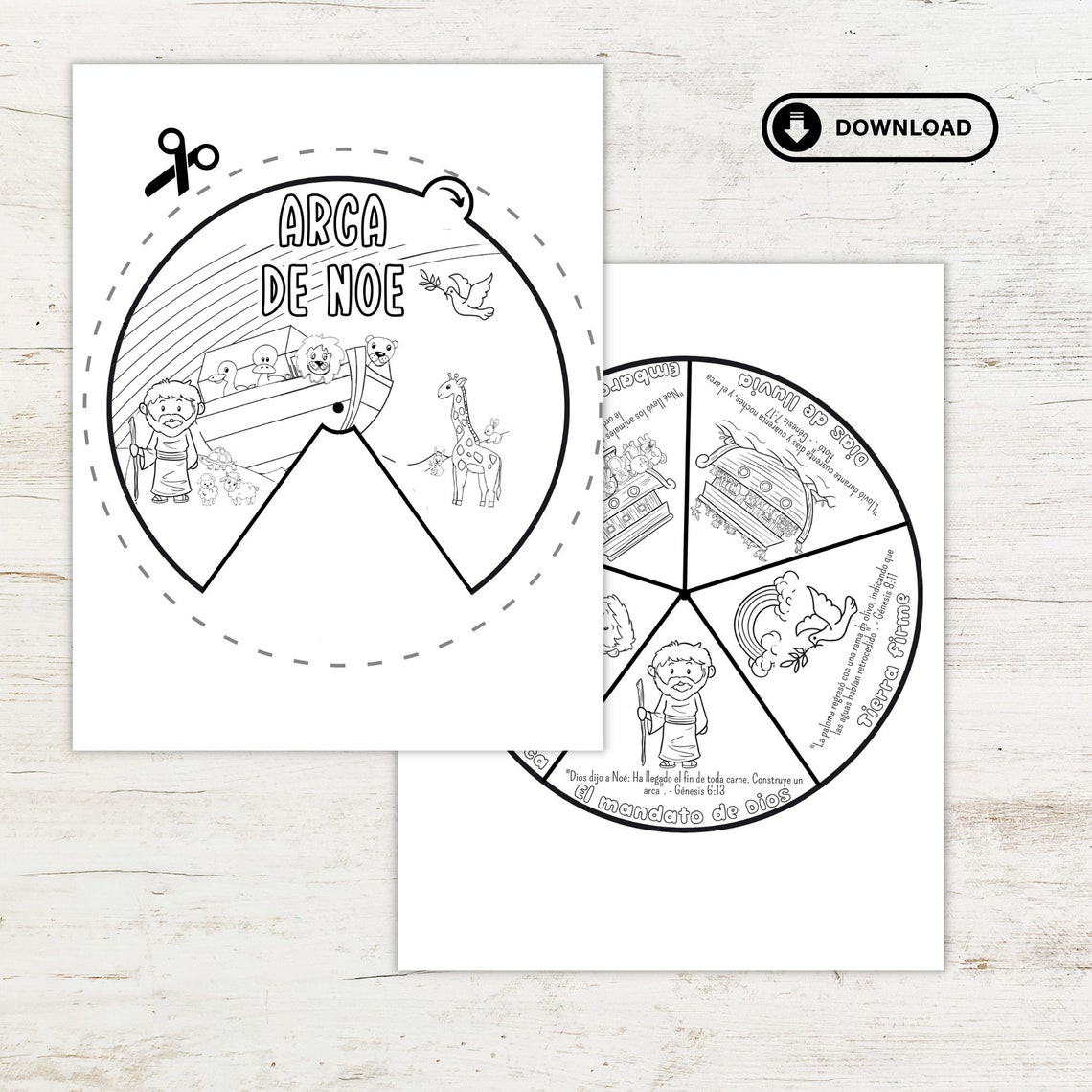 Noahs Ark Coloring Wheel SPANISH Bible Story Activities Printable Bible ...