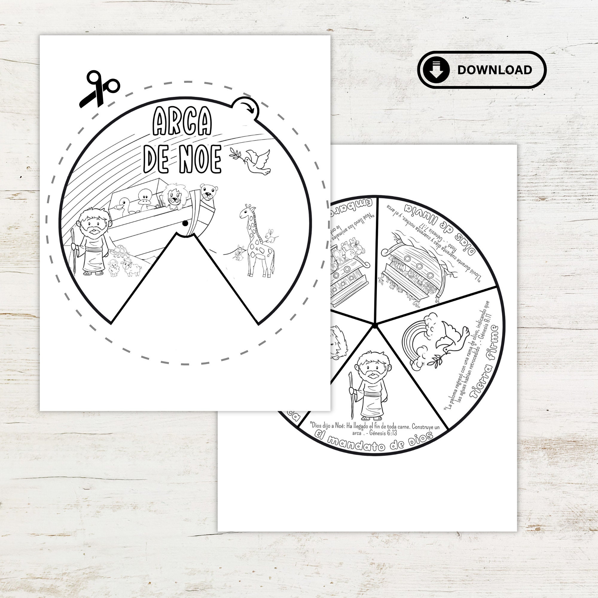 Noahs Ark Coloring Wheel SPANISH | Bible Story Activities | Printable ...