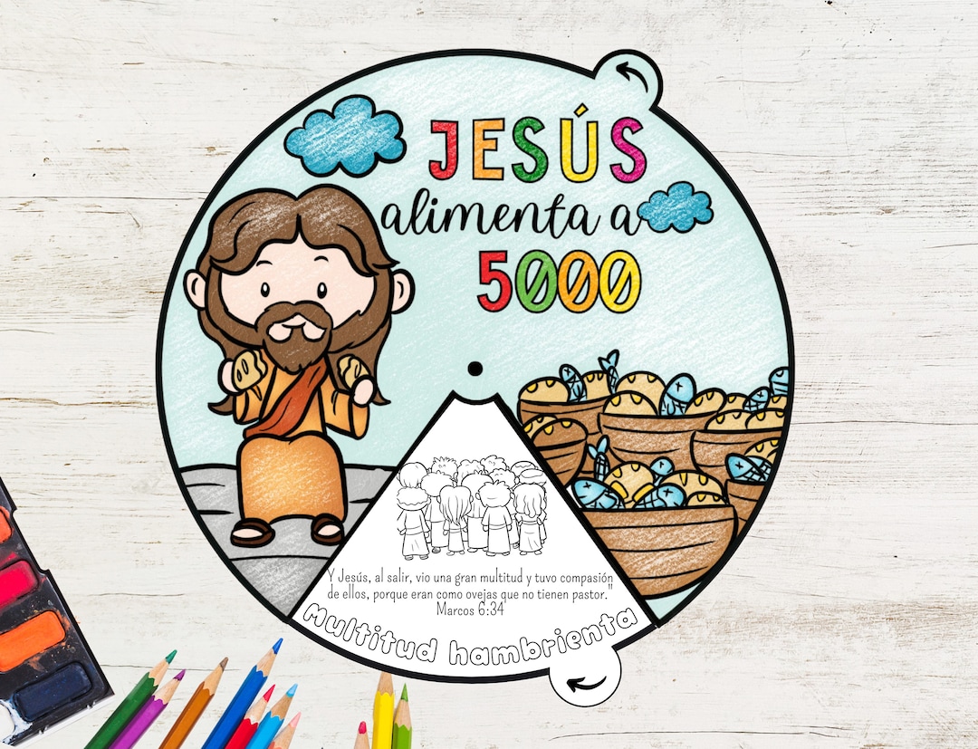 Jesus Feeds 5,000 Coloring Wheel IN SPANISH, Jesus Miracle Coloring ...