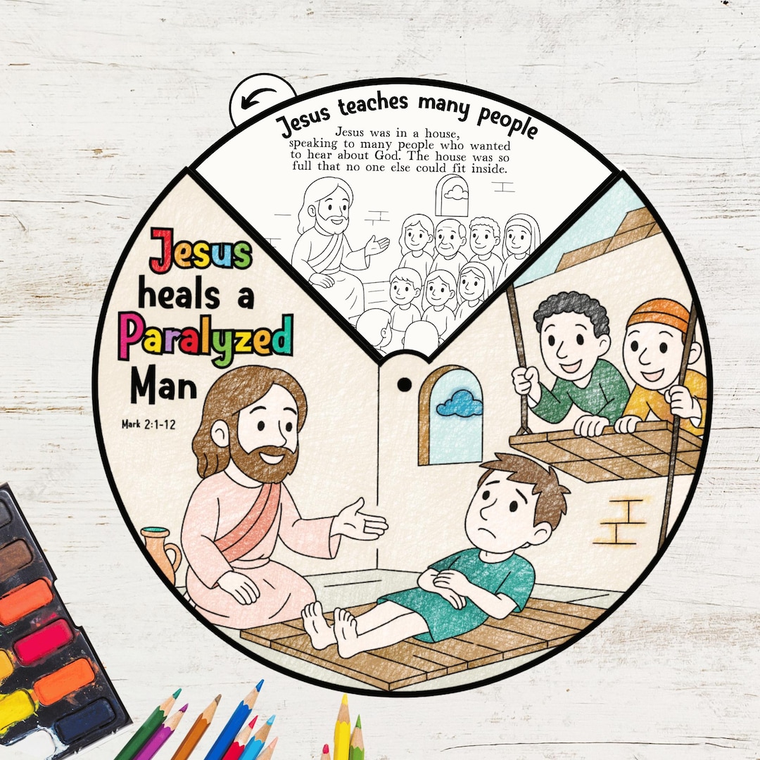 Jesus Heals a Paralyzed Man - Coloring Wheel | Bible Story Activity for ...