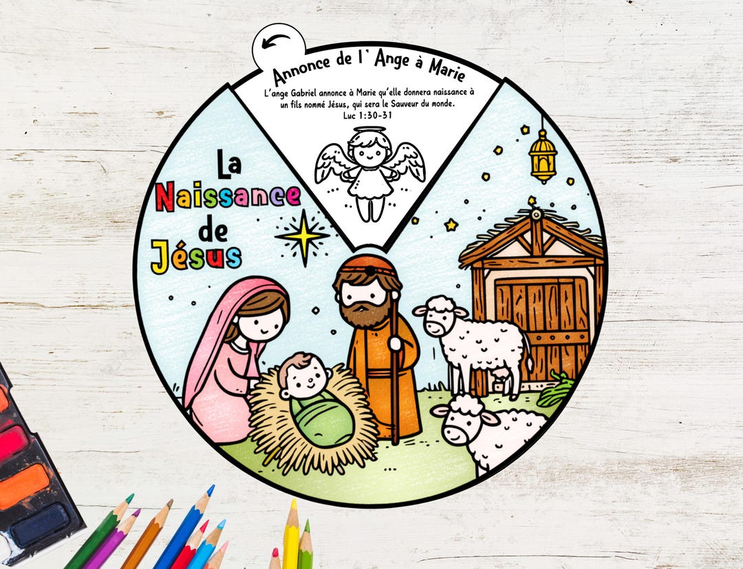 The Birth of Jesus Coloring Wheel in FRENCH, Nativity Story Coloring ...