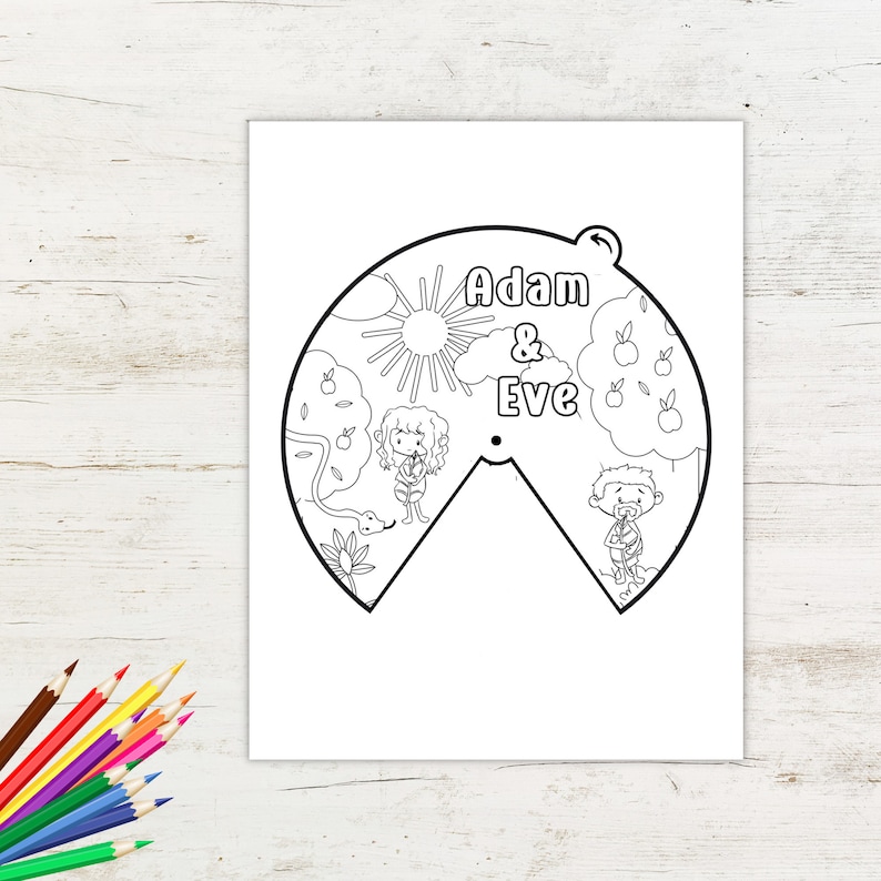 Adam and Eve Coloring Wheel | Bible Story Wheel | Printable Bible ...