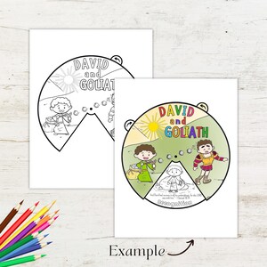 David and Goliath Coloring Wheel, Printable Bible Activity, Watercolor ...