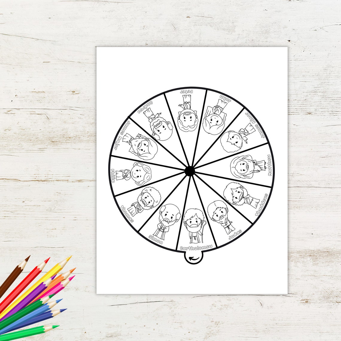 Disciples of Jesus Coloring Wheel, Jesus Coloring Wheel, Printable ...