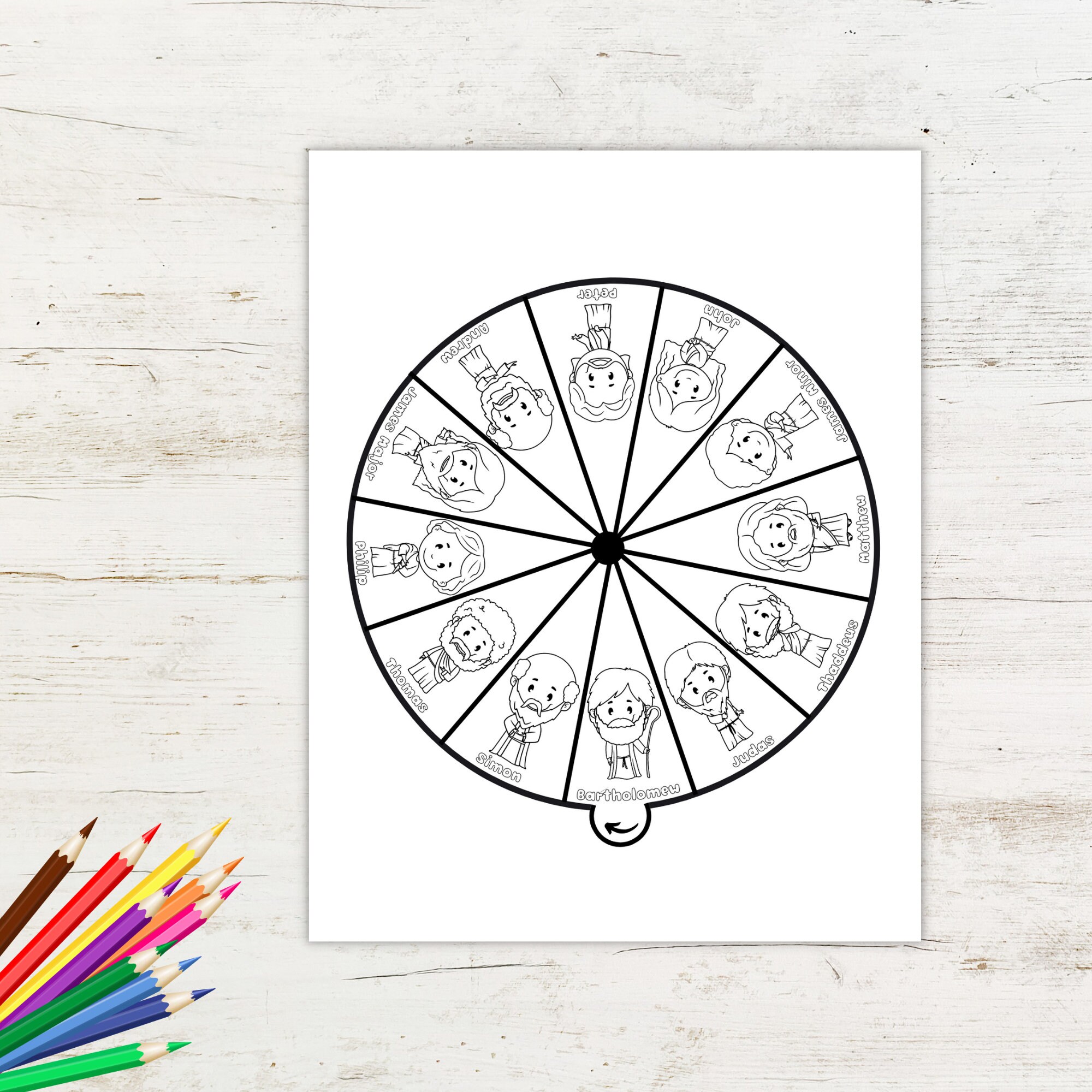 Disciples of Jesus Coloring Wheel, Jesus Coloring Wheel, Printable ...