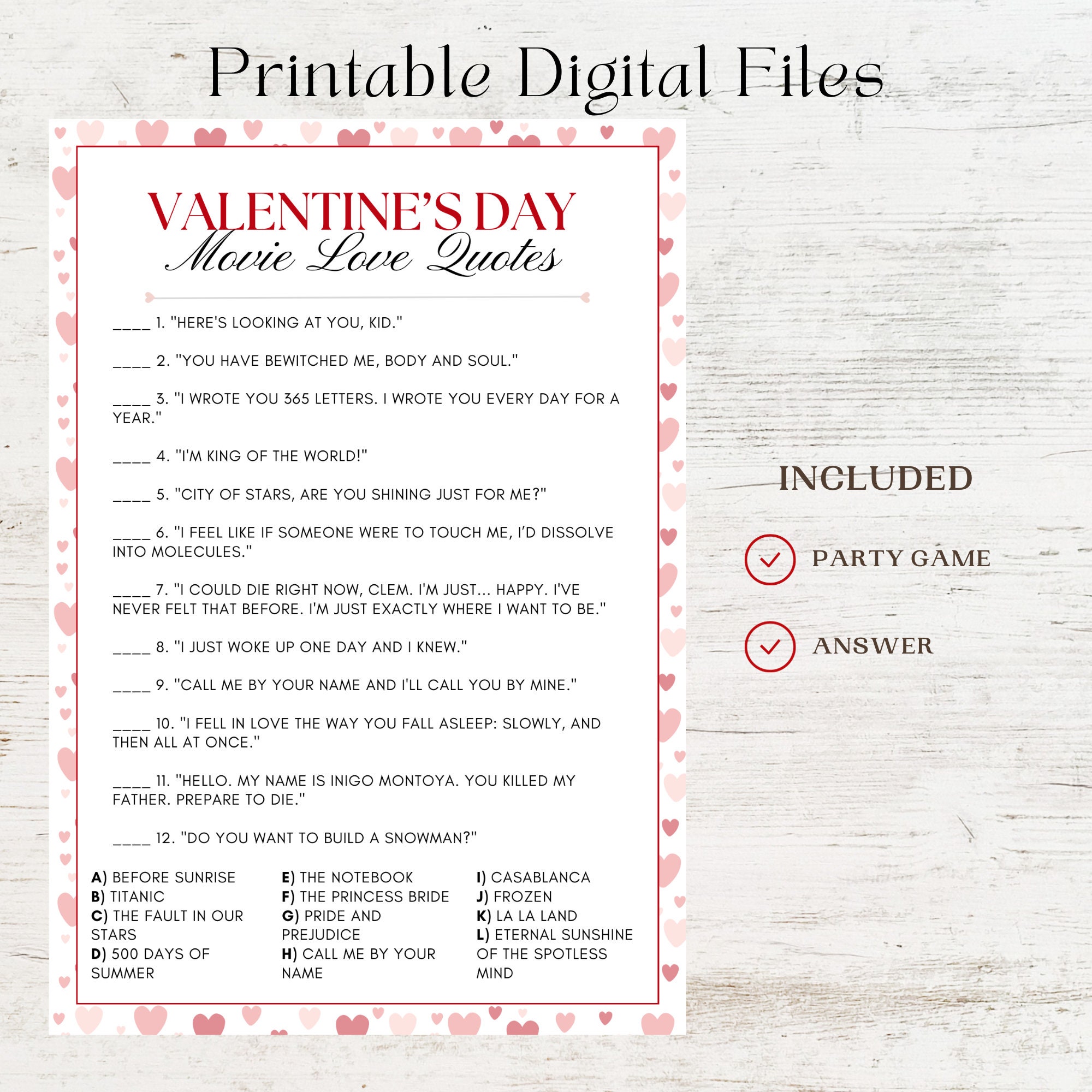 Valentines Day Movie Love Quotes, Valentines Day Party Game, Valentines ...