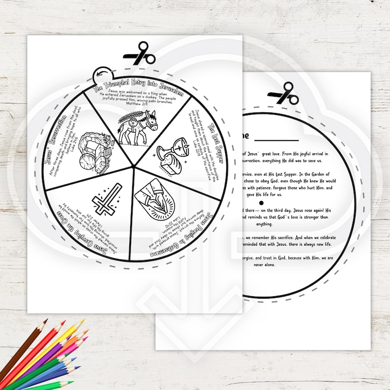 Holy Week Coloring Wheel, Printable Easter Story, Holy Week Printable ...