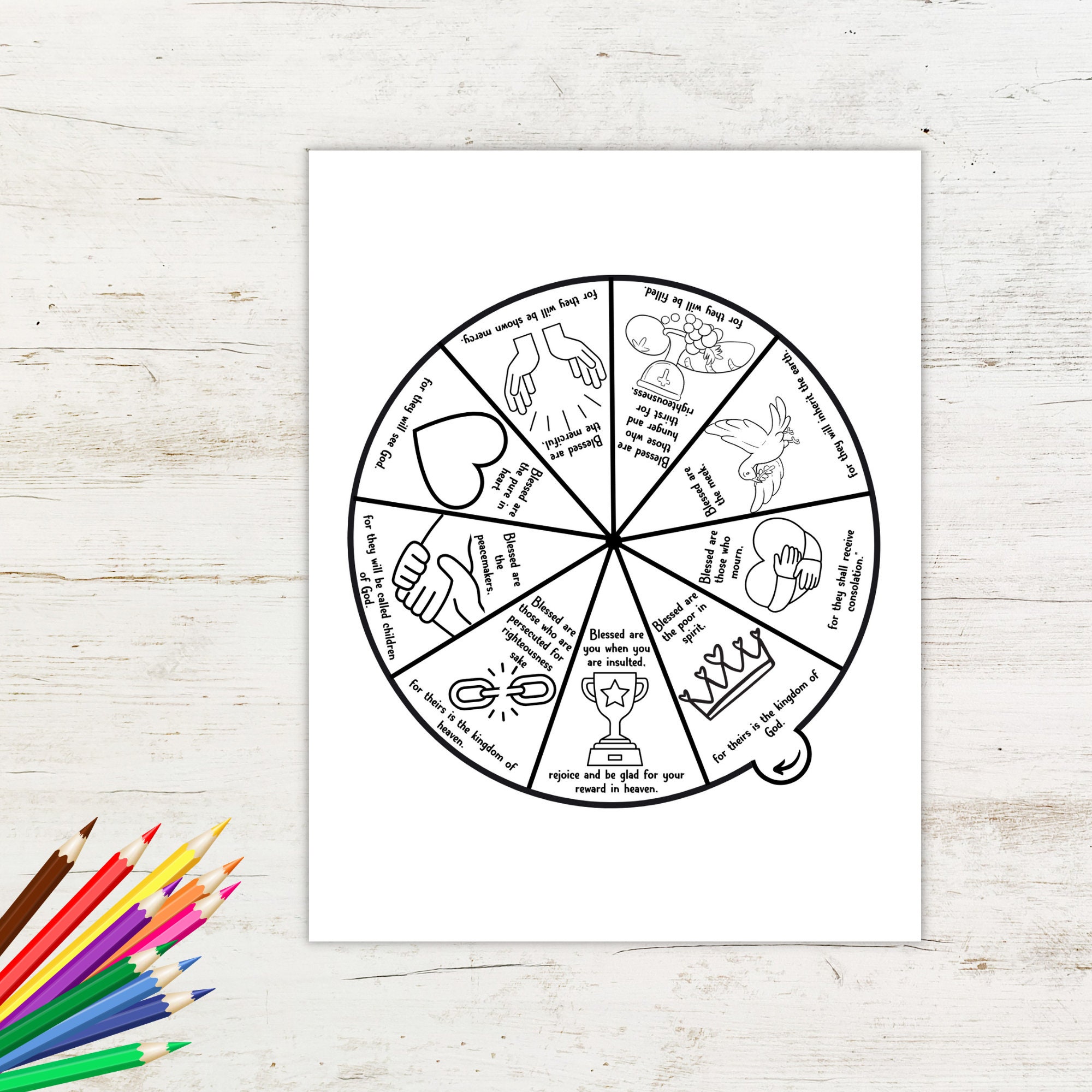 Beatitudes Coloring Wheel | Bible Story Activities | Printable Activity ...