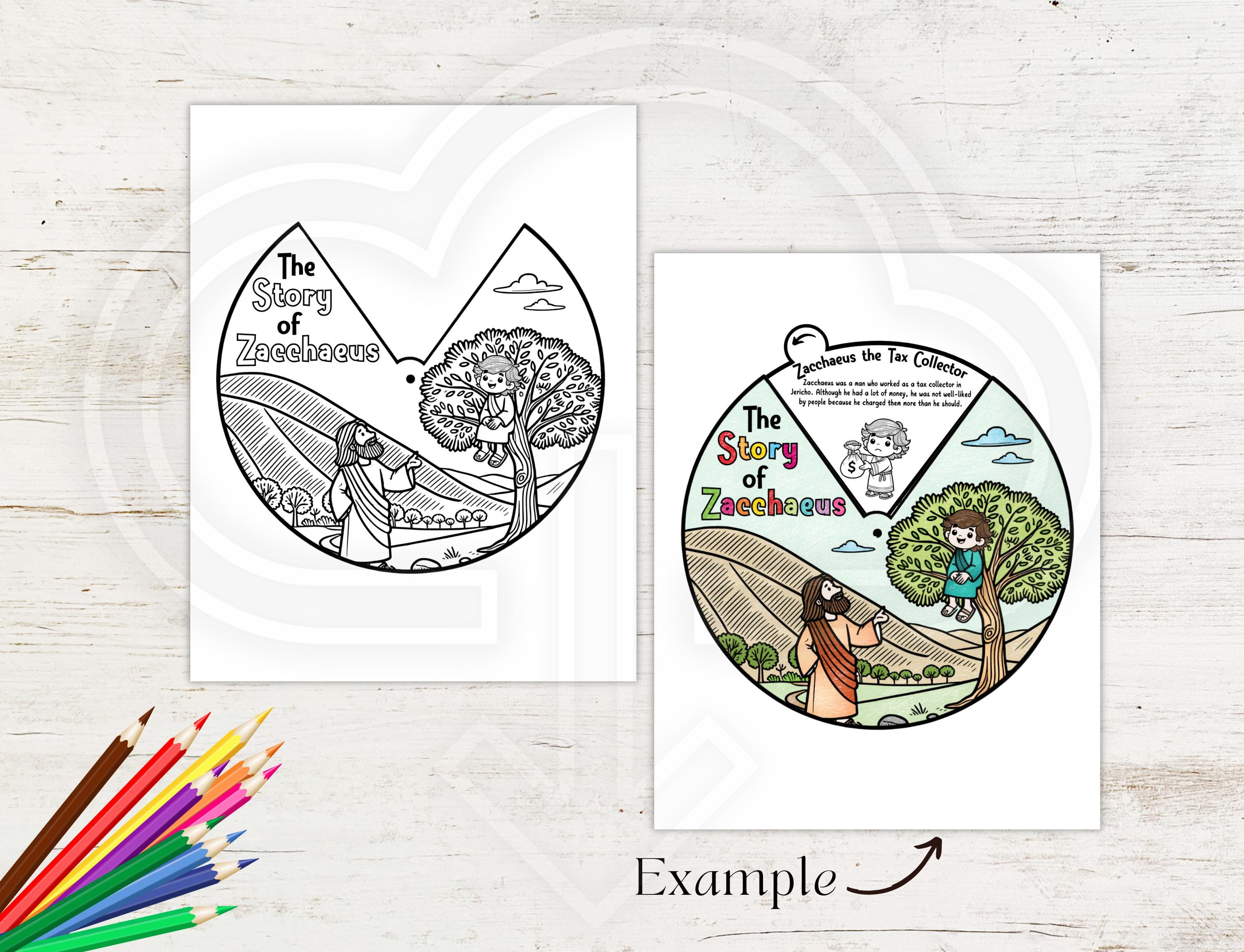 The Story of Zacchaeus Coloring Wheel, Bible Story Activity for Kids ...