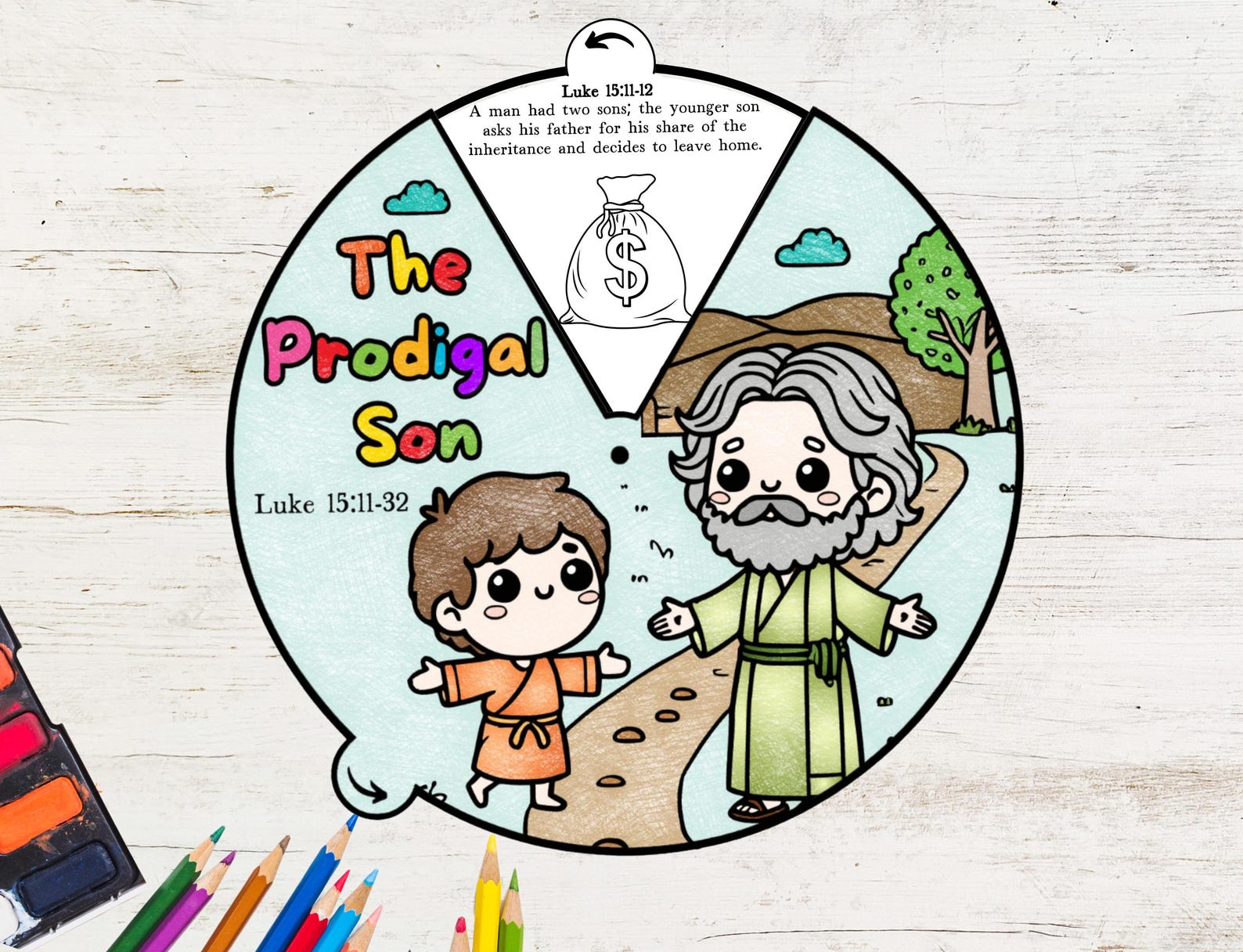 The Prodigal Son Coloring Wheel, Coloring Wheel, Printable Bible ...