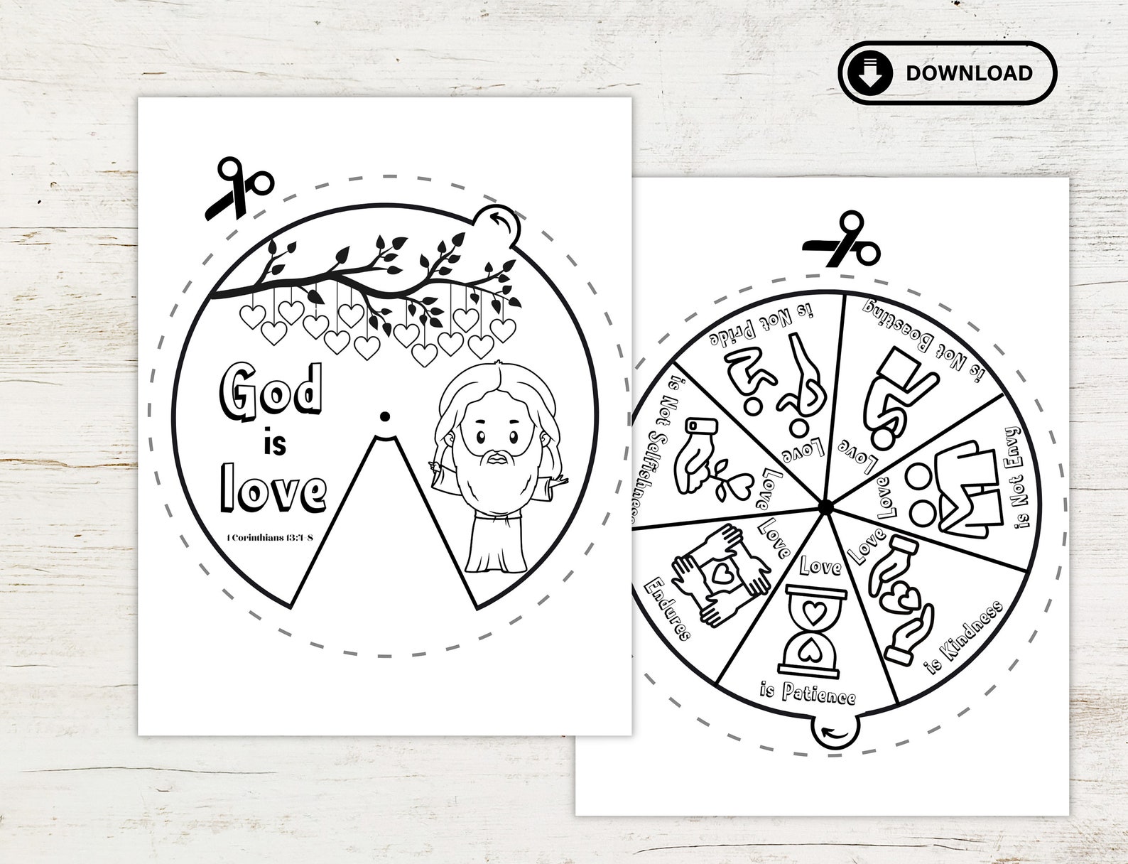God is Love Coloring Wheel Bible Story Wheel 1 Corinthians 13 Printable ...