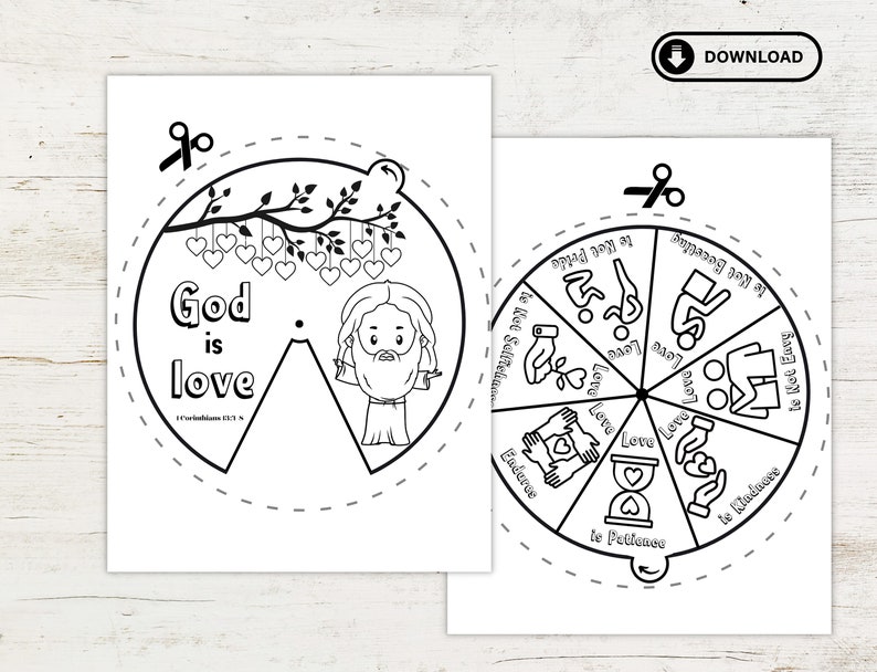 God is Love Coloring Wheel Bible Story Wheel 1 Corinthians 13 Printable Bible Activity Kids ...