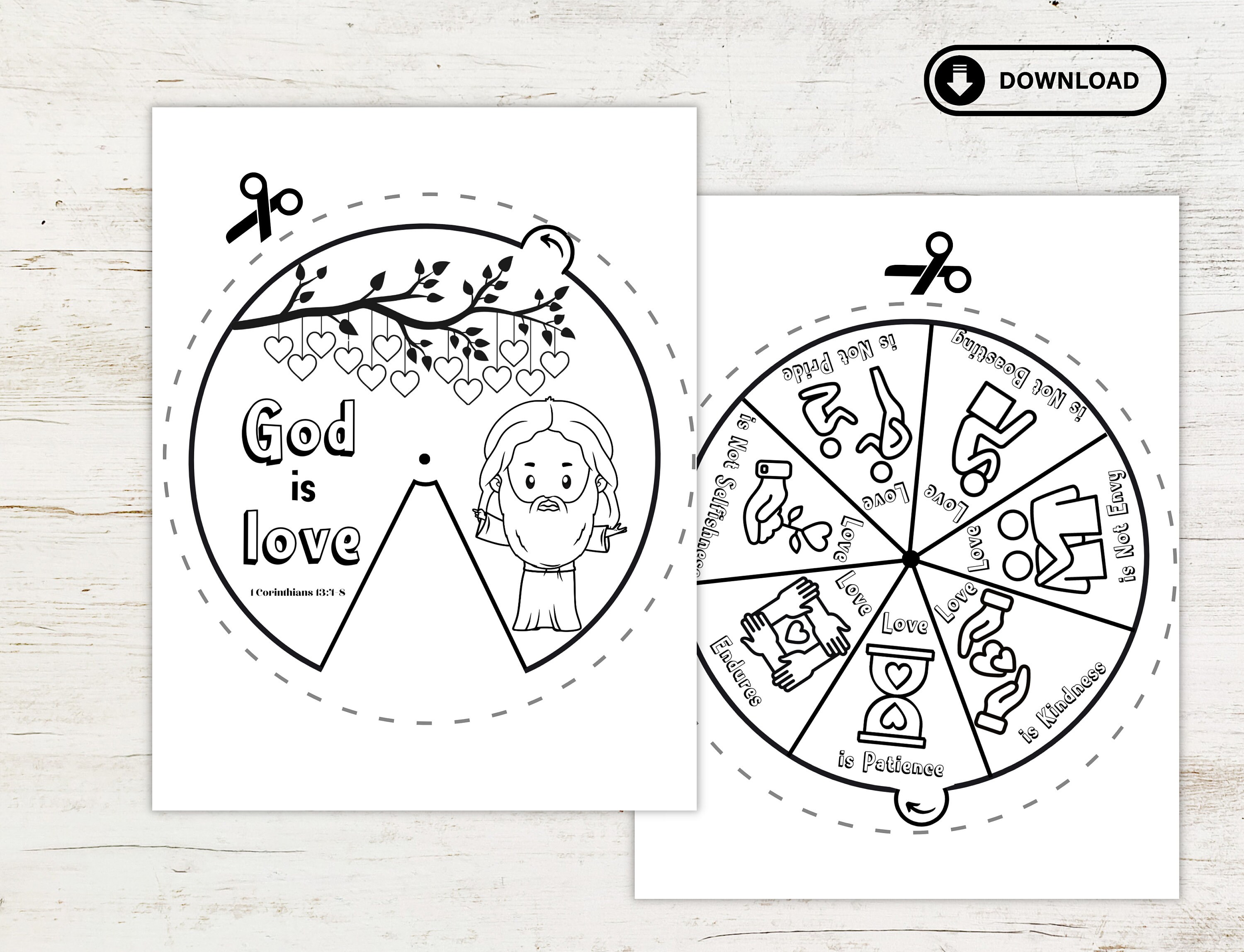 God is Love Coloring Wheel Bible Story Wheel 1 Corinthians 13 Printable ...