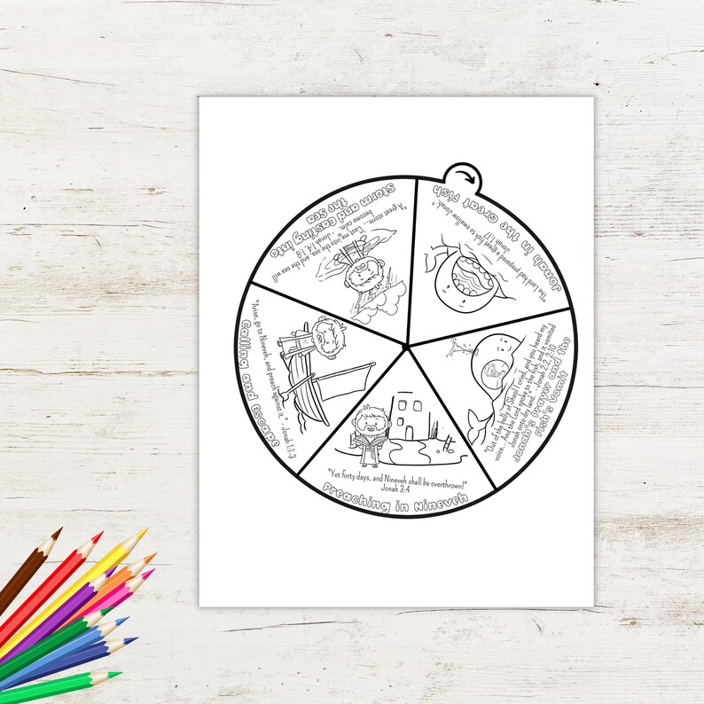Jonah and the Whale Coloring Wheel Bible Story Wheel Printable Bible ...