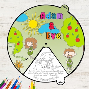 Adam and Eve Coloring Wheel | Bible Story Wheel | Printable Bible ...