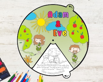Adam und Eva Malrad | Bibel Geschichten Rad | Druckbare Bibel Aktivität ...