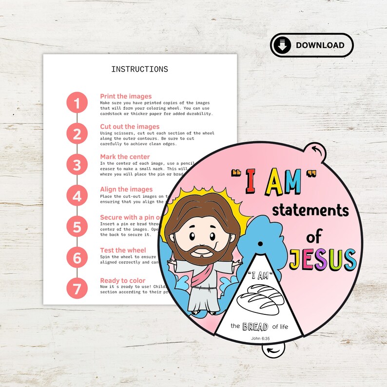 I Am Statements of Jesus Coloring Wheel | Printable Bible Activity ...