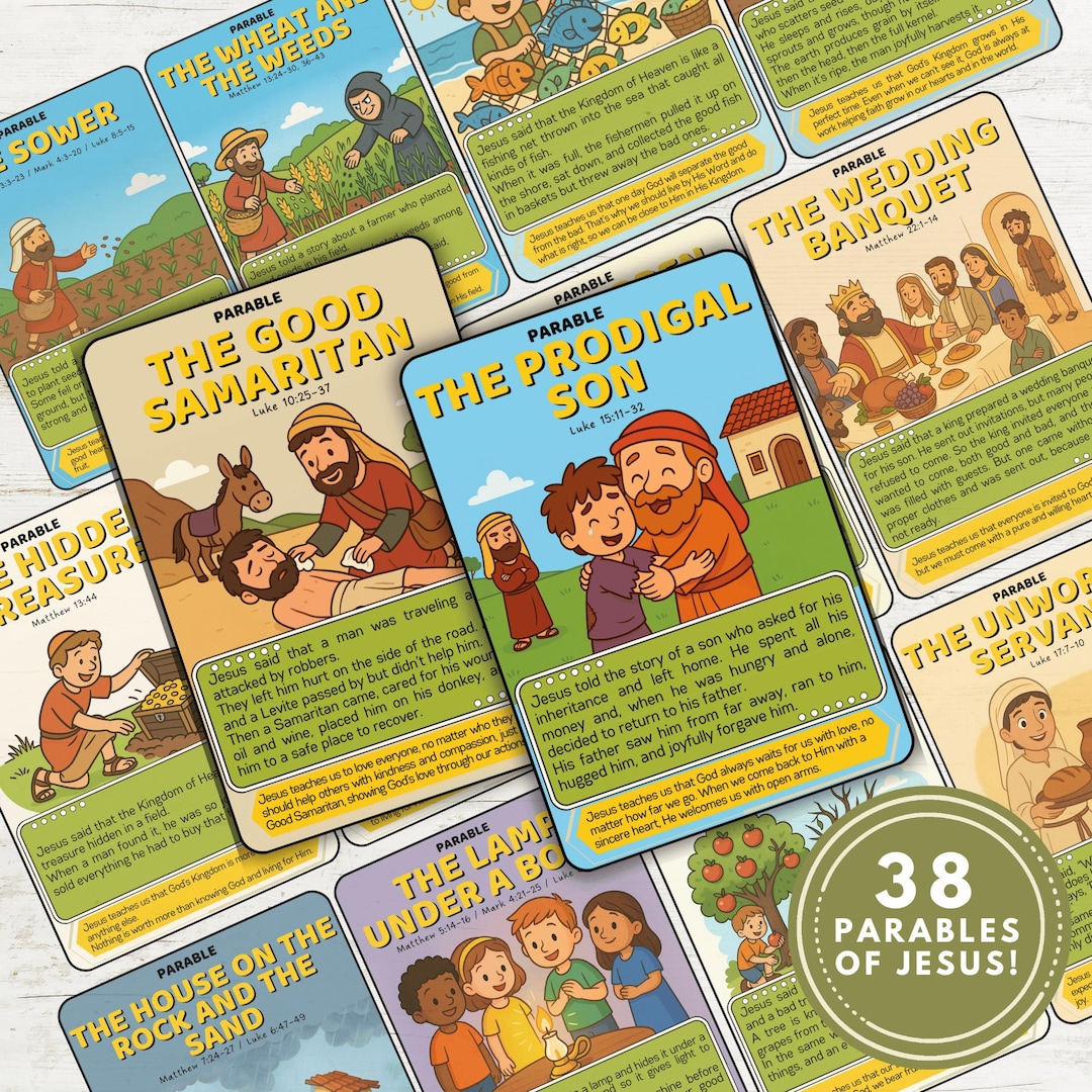 38 Parables of Jesus Educational Cards, Bible Activity for Kids ...