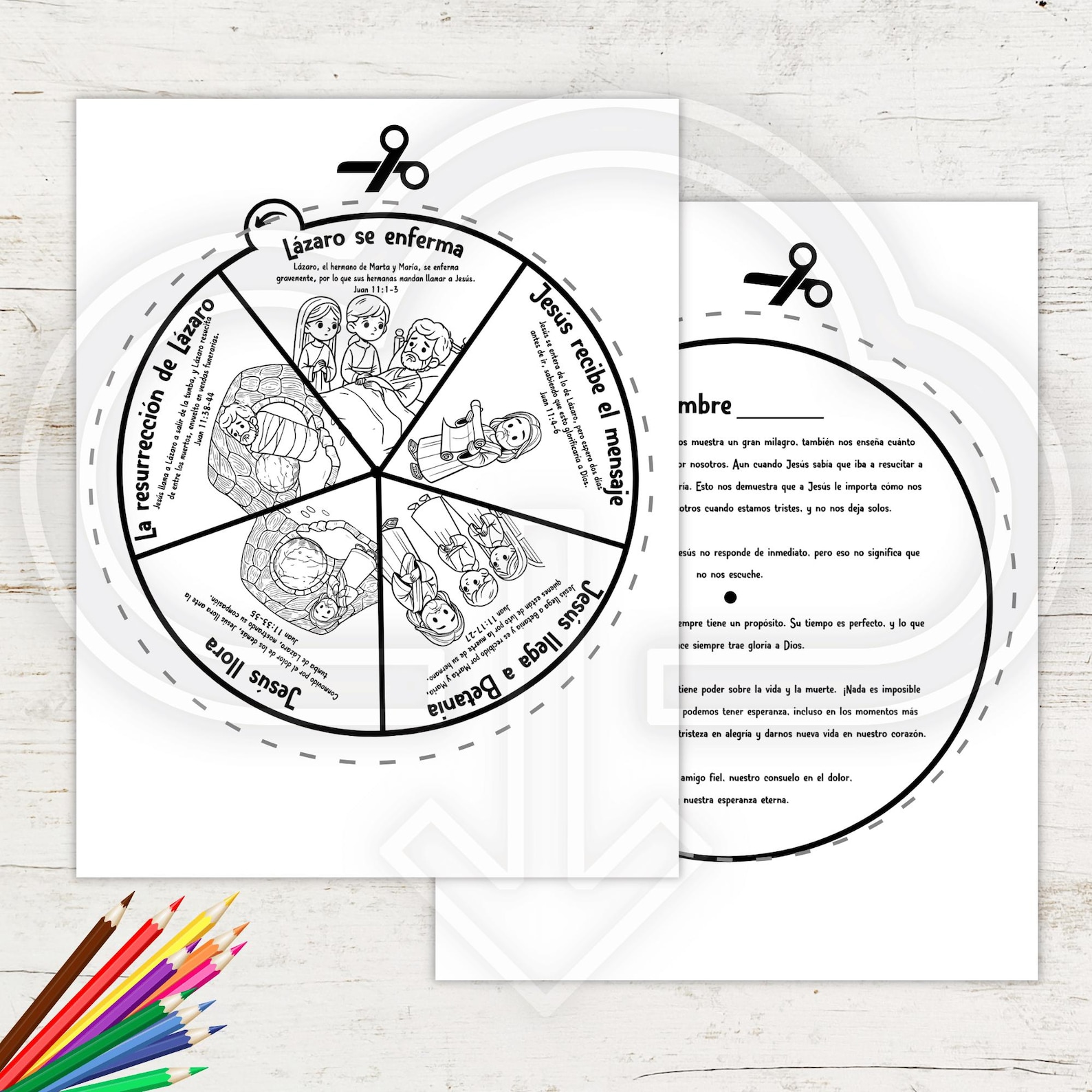 The Resurrection of Lazarus IN SPANISH - Coloring Wheel | Bible Story ...