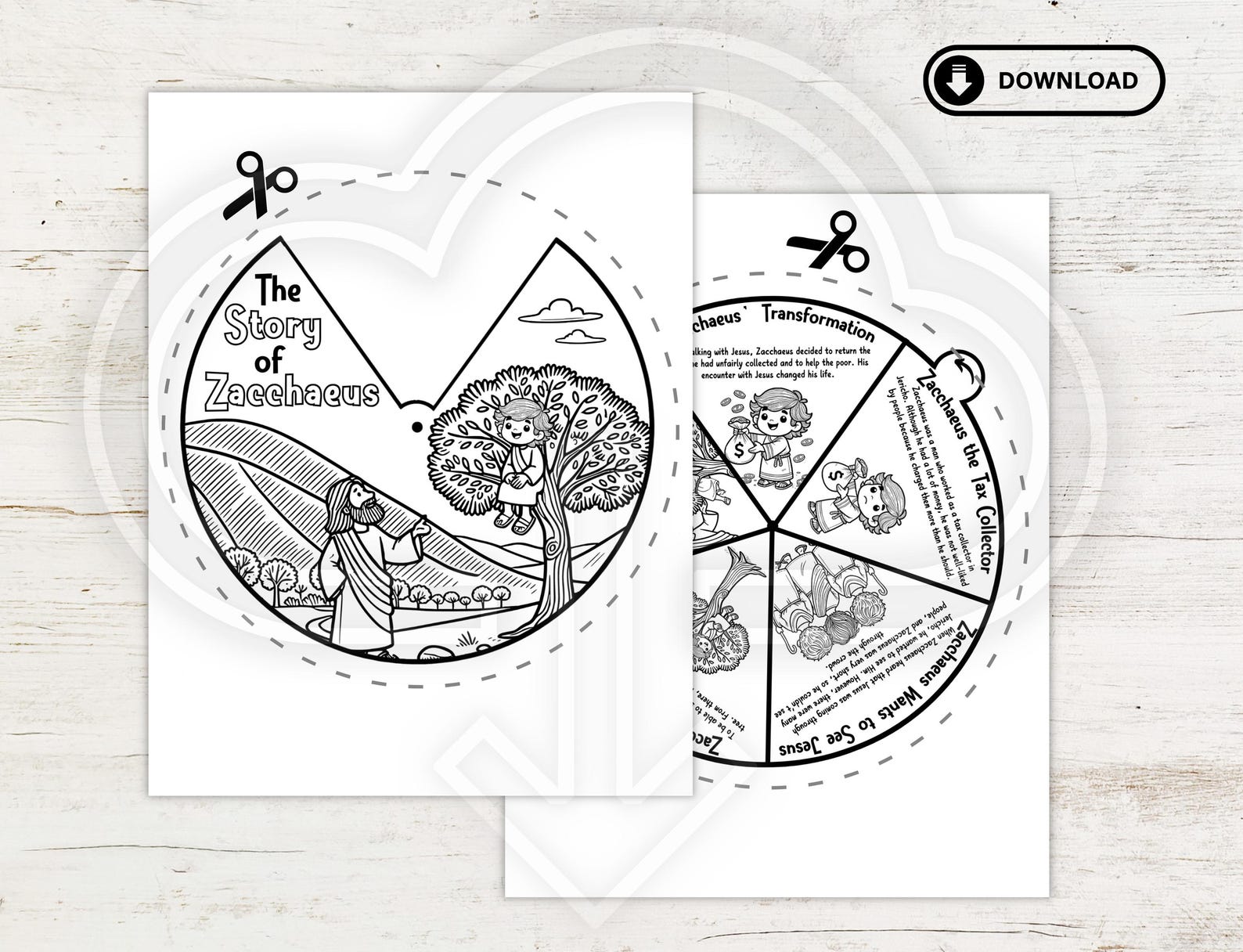 The Story of Zacchaeus Coloring Wheel, Bible Story Activity for Kids ...