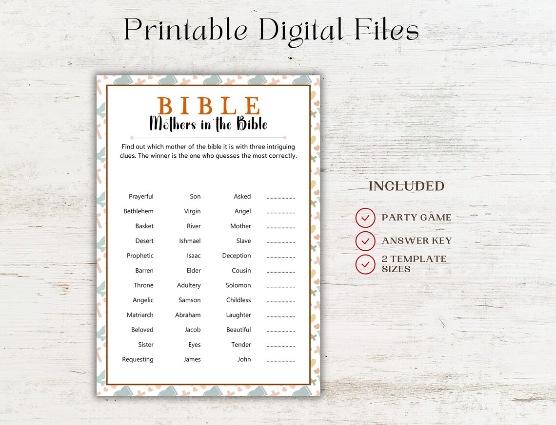 Bible Games, Mothers in the Bible Game Bible Games for Kids, Bible ...